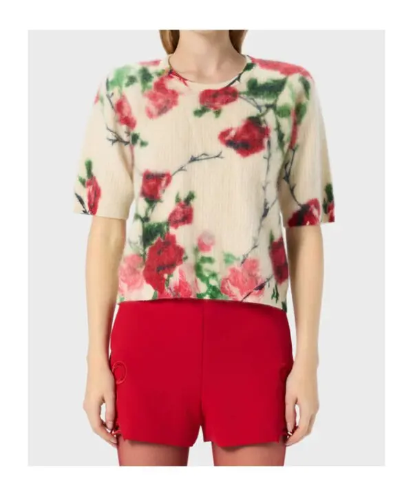 Blumarine Printed Rib-knit Cashmere And Wool Jumper - Amber/red