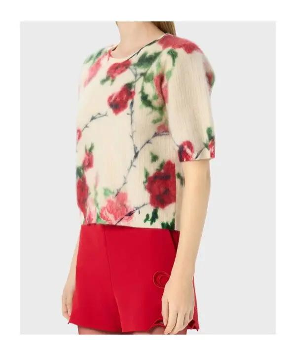 Blumarine Printed Rib-knit Cashmere And Wool Jumper - Amber/red