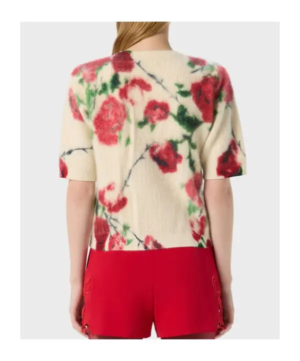 Blumarine Printed Rib-knit Cashmere And Wool Jumper - Amber/red