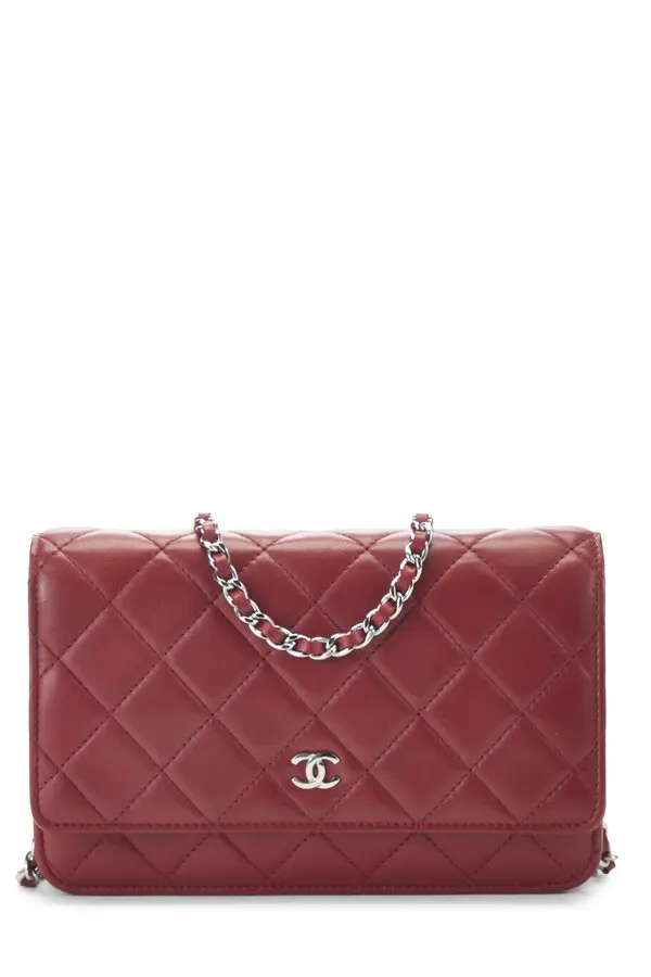 Chanel Lambskin Classic Quilted Wallet On Chain - Red