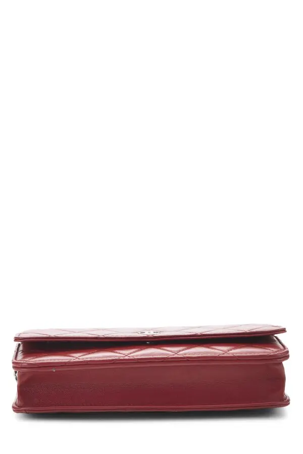 Chanel Lambskin Classic Quilted Wallet On Chain - Red