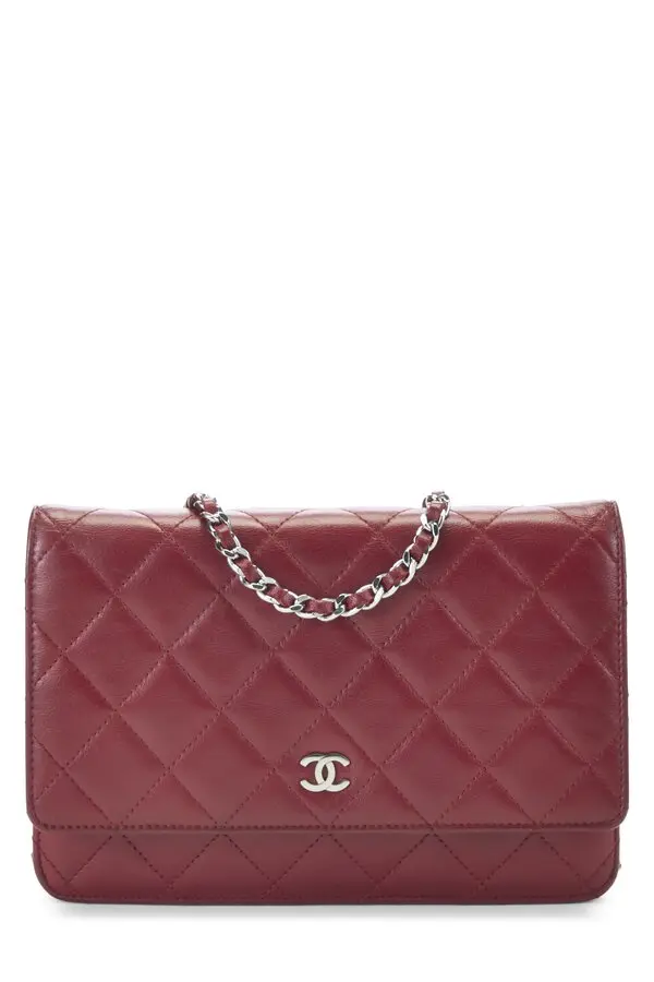 Chanel Lambskin Classic Quilted Wallet On Chain - Red