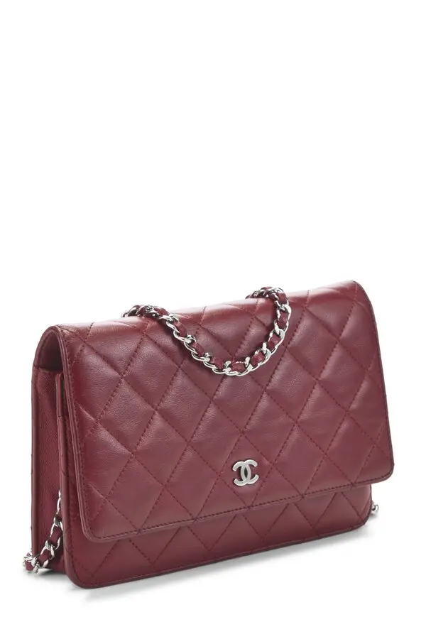 Chanel Lambskin Classic Quilted Wallet On Chain - Red