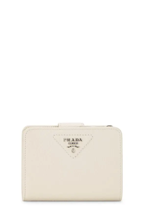 Prada Vitello Daino Compact Wallet - White