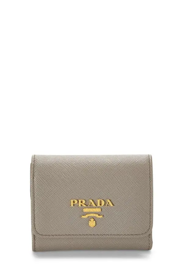 Prada Saffiano Compact Wallet - Grey
