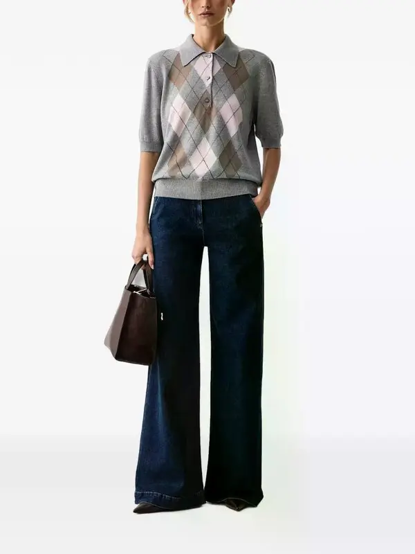 Luisa Spagnoli Marius Argyle-knit Polo Top