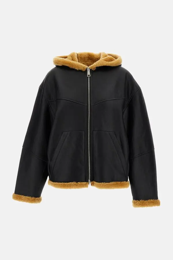 HALFBOY Bomber In Montone Reversibile Con Cappuccio - Black