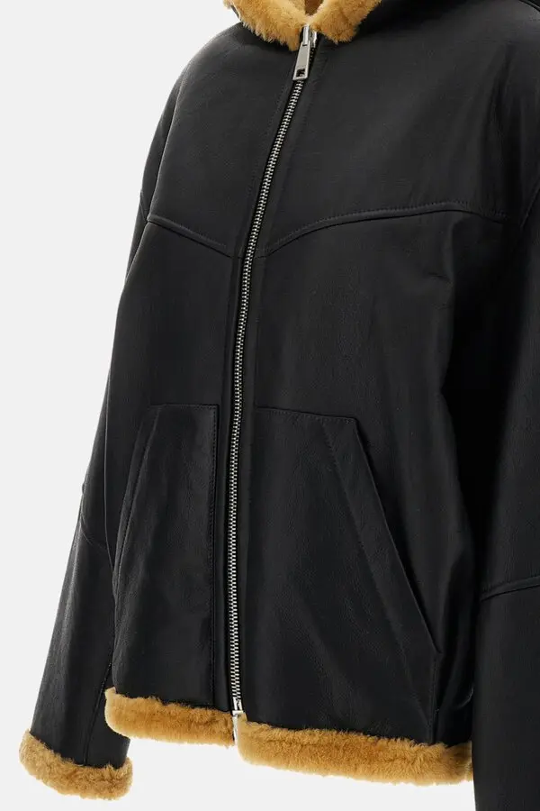 HALFBOY Bomber In Montone Reversibile Con Cappuccio - Black