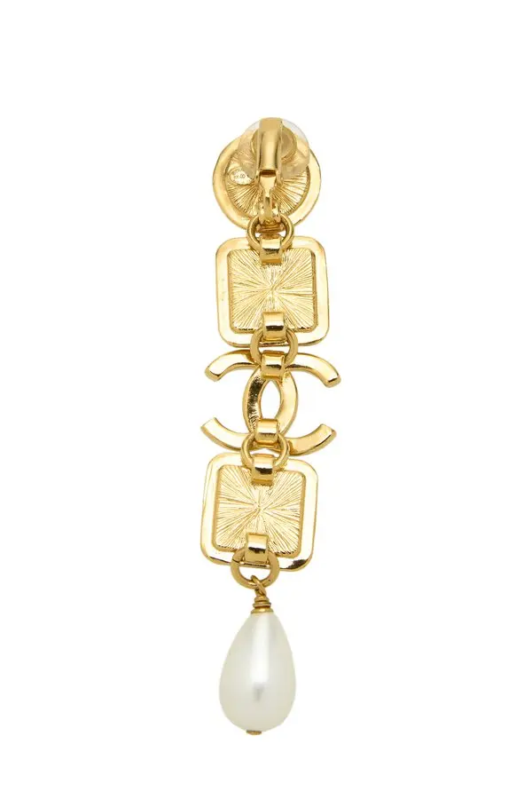 Chanel Crystal 'cc' Faux Pearl Dangle Earrings