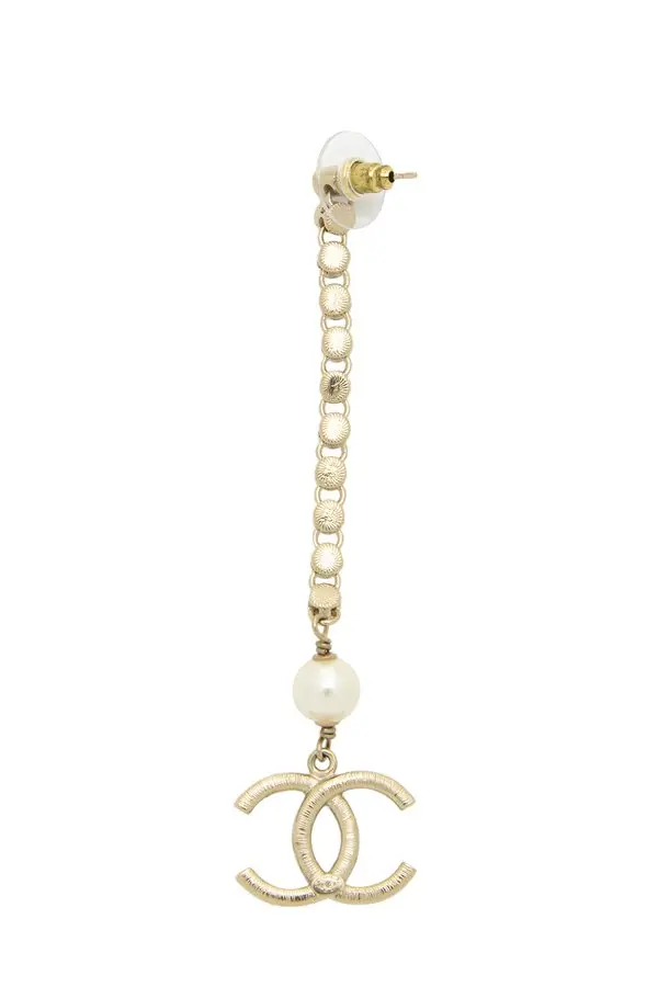 Chanel Crystal 'cc' Faux Pearl Dangle Earrings