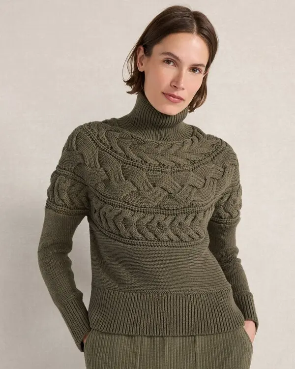 HAVEN WELL WITHIN Cotton Blend Cable Mockneck Sweater - Grape Leaf