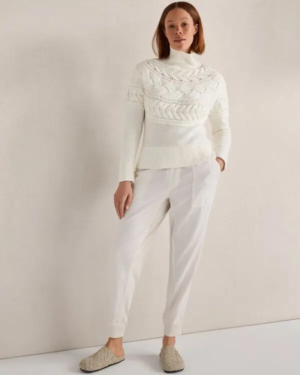 HAVEN WELL WITHIN Cotton Blend Cable Mockneck Sweater - Ivory