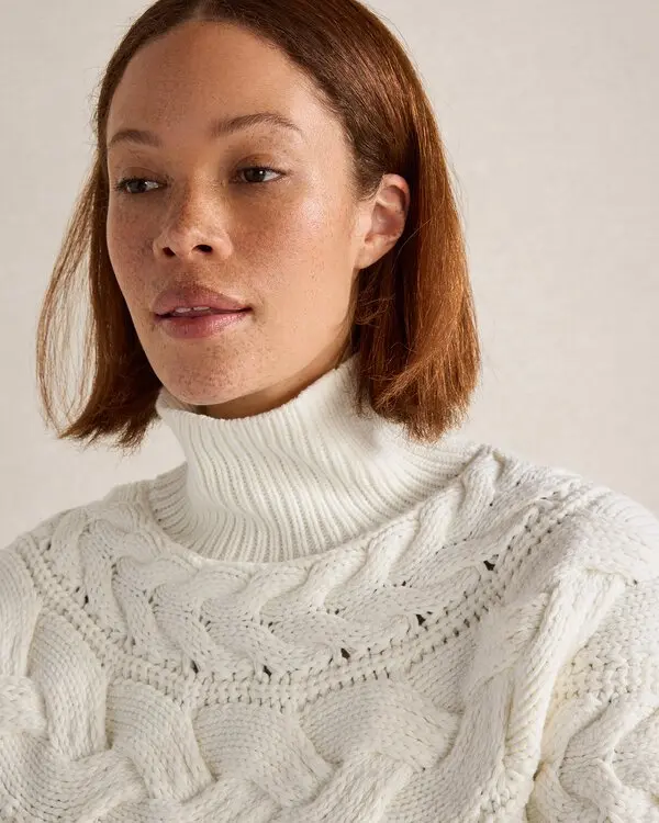 HAVEN WELL WITHIN Cotton Blend Cable Mockneck Sweater - Ivory