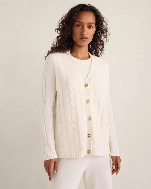 HAVEN WELL WITHIN Cashmere Cable Knit Cardigan - Chiffon