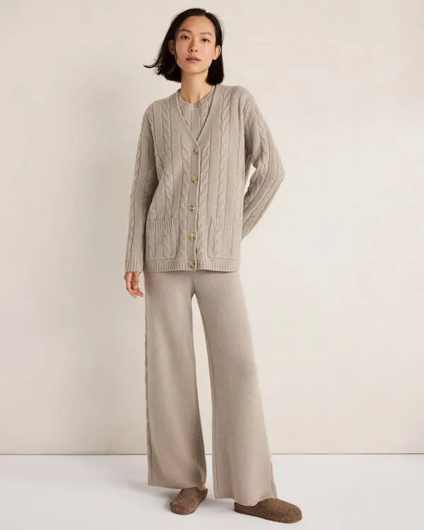 HAVEN WELL WITHIN Cashmere Cable Knit Cardigan - Chiffon