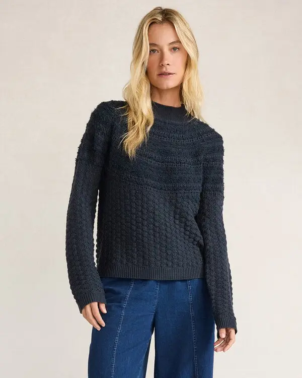 HAVEN WELL WITHIN Heirloom Mixed Stitch Crewneck Sweater - Nightfall