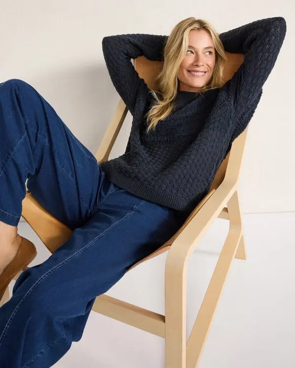 HAVEN WELL WITHIN Heirloom Mixed Stitch Crewneck Sweater - Nightfall