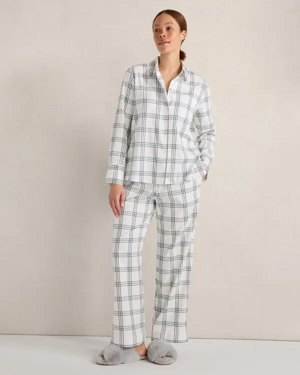 HAVEN WELL WITHIN Organic Cotton Windowpane Pajama Pants - Ivory Multicolor