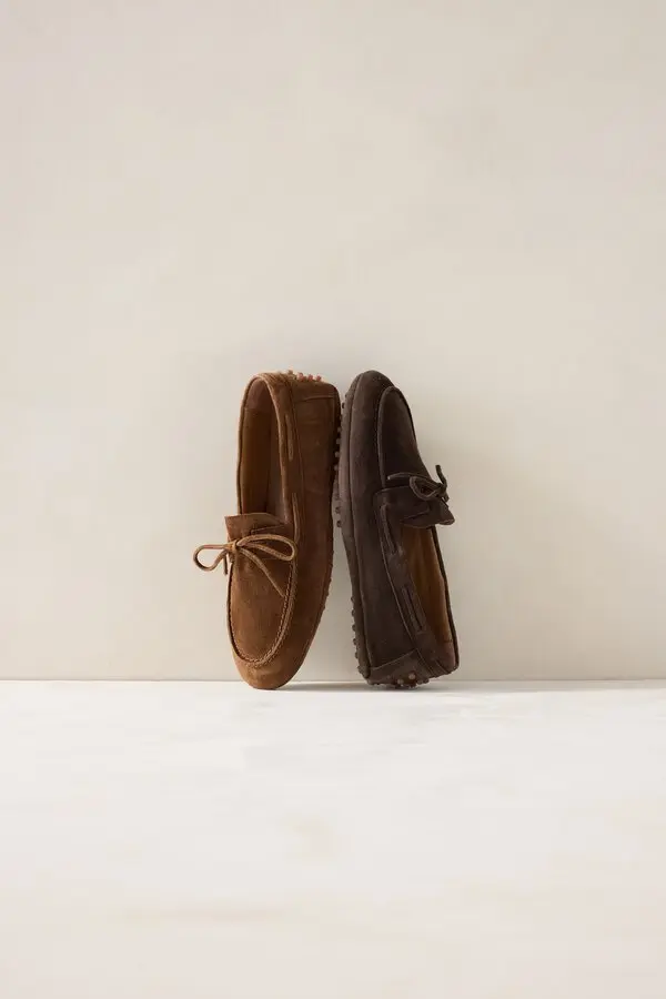 HAVEN WELL WITHIN Italian Suede Driving Moccasins - Toasted Hazelnut