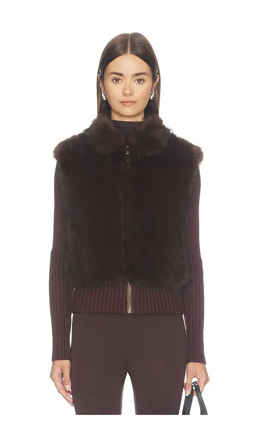Source Unknown Meti Eco Fur Zip Cardigan - Brown