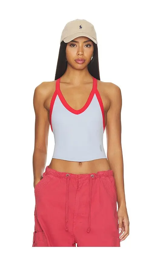 Free People X All Clear Vneck Colorblock Cami Top In Blue - Slate Combo