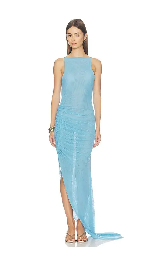 SIDERA Caelia Reversible Asymmetric Cowl Neck Dress In Baby Blue