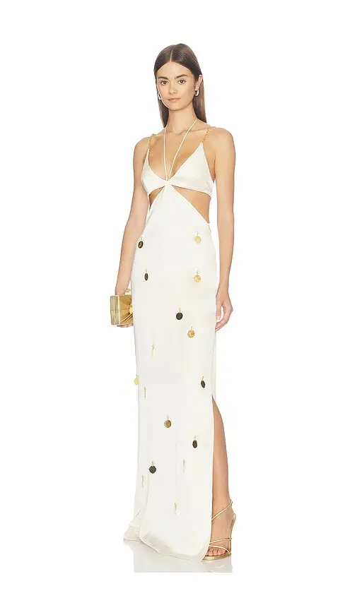 SIDERA Antea Cutout Coin Charms Embroidery Gown In Cream