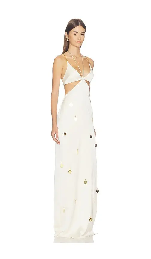 SIDERA Antea Cutout Coin Charms Embroidery Gown In Cream