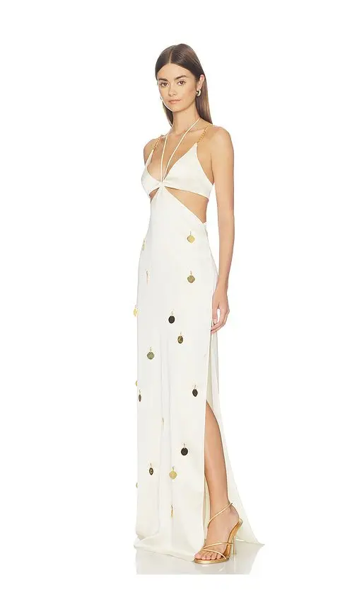 SIDERA Antea Cutout Coin Charms Embroidery Gown In Cream