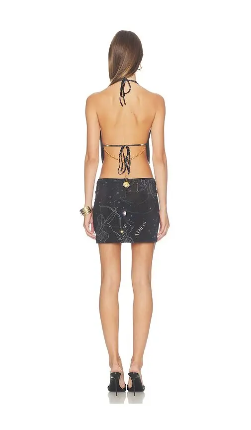 SIDERA Lyra Printed Cowl Neck Mini Dress In Black