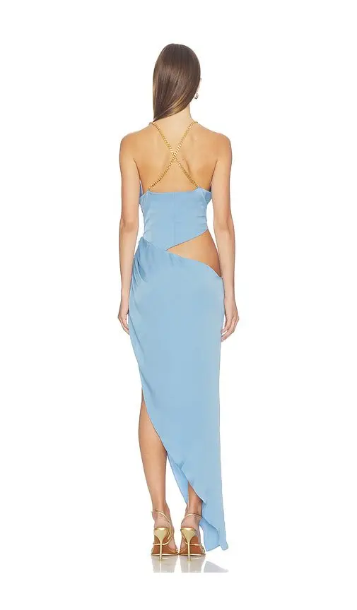 SIDERA Aura Draped Asymmetric Gown In Baby Blue