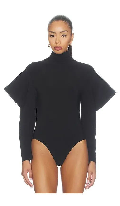 Norma Kamali Wing Sleeve Open Back Bow Neck Bodysuit