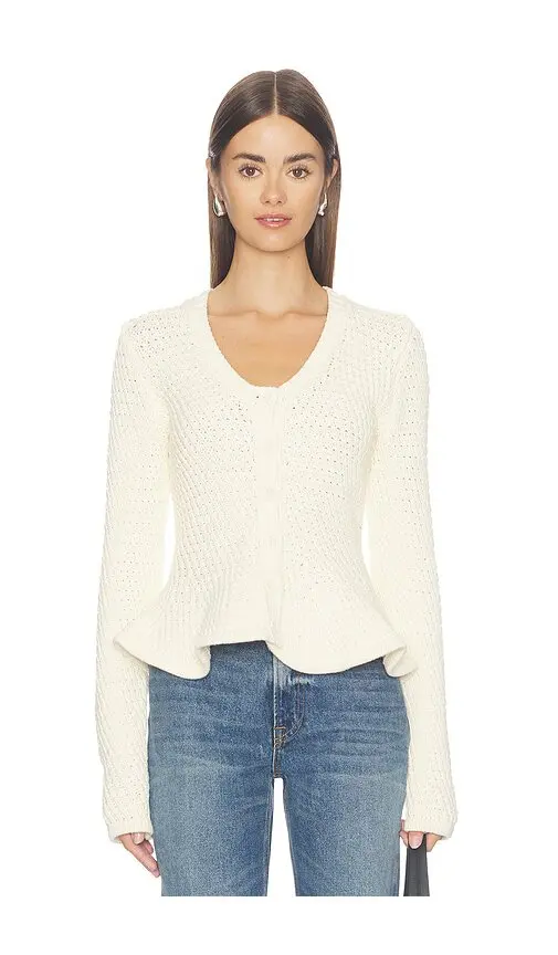PISTOLA Elina Peplum Openwork Cardigan In Cream