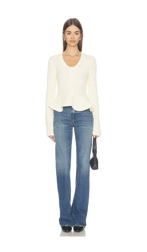 PISTOLA Elina Peplum Openwork Cardigan In Cream