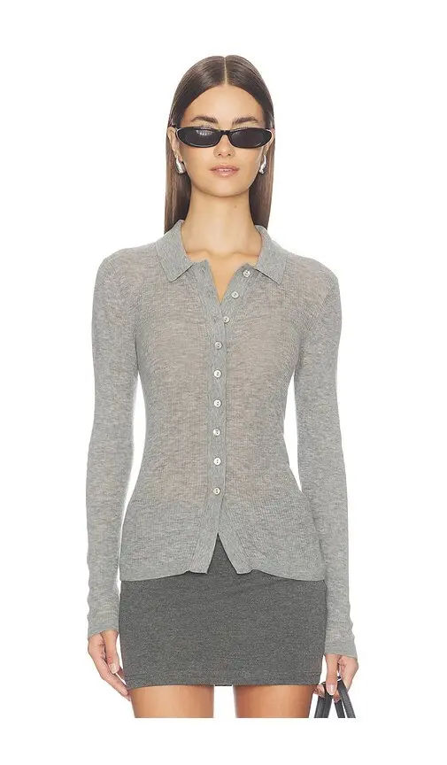 PISTOLA Korey Merino Blend Featherweight Rib Cardigan In Grey - Heather Charcoal