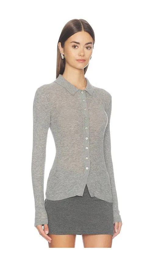 PISTOLA Korey Merino Blend Featherweight Rib Cardigan In Grey - Heather Charcoal