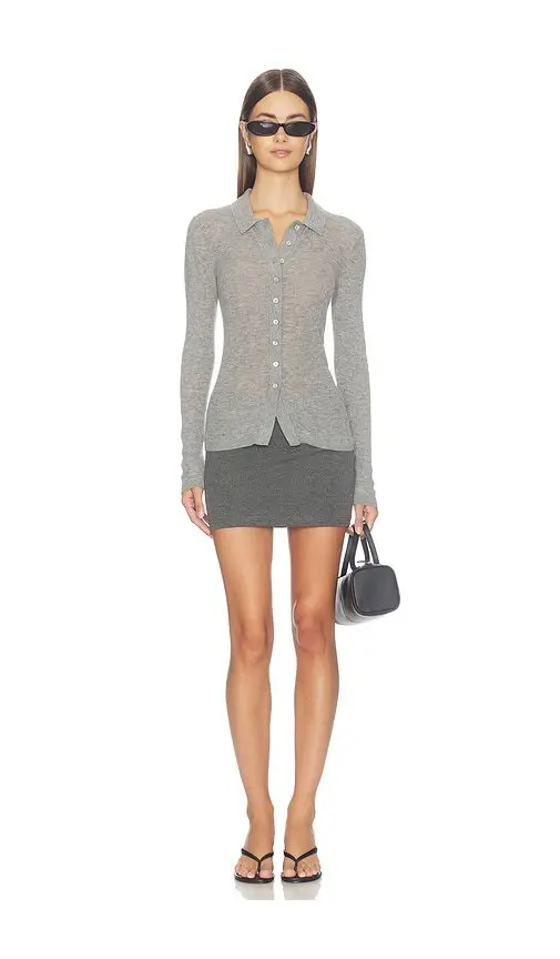 PISTOLA Korey Merino Blend Featherweight Rib Cardigan In Grey - Heather Charcoal