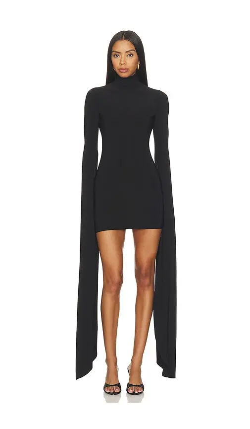 Norma Kamali Ribbon Sleeve Turtleneck Mini Dress