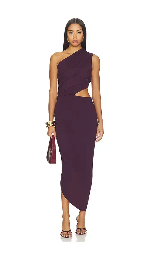 Susana Monaco Gathered One Shoulder Cut Out Dress In Purple - Bordeaux