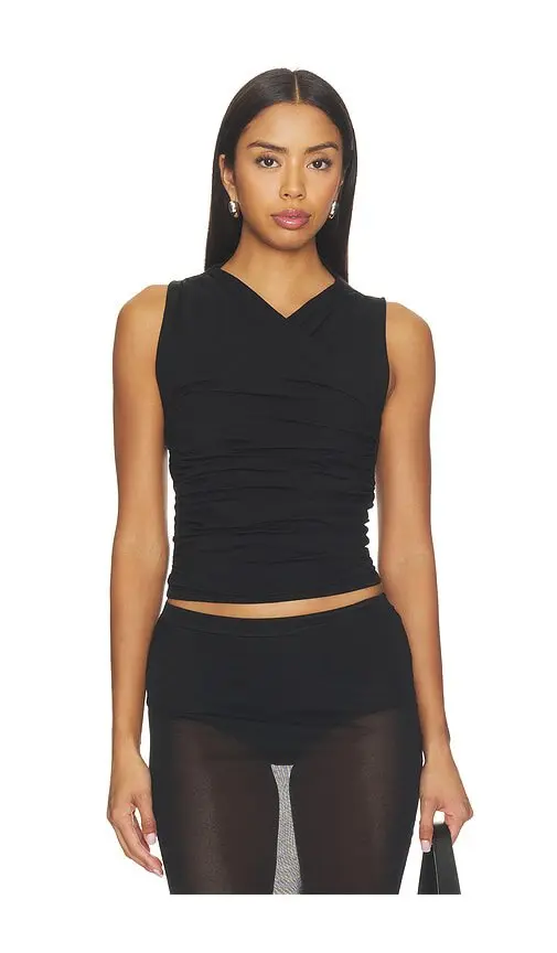 THE LINE BY K Tavi Ruched Tank Top - Black