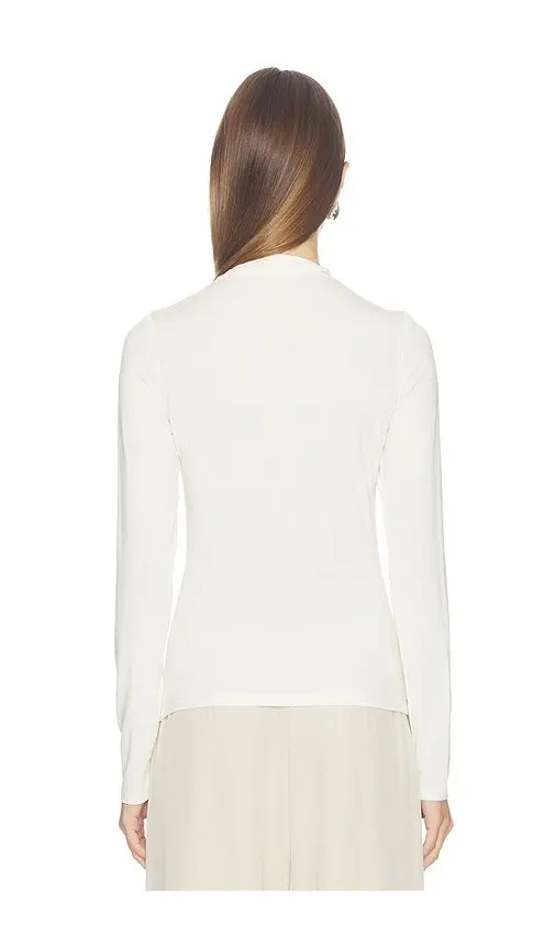 PISTOLA Nathalia Long Sleeve Draped Mock Neck Top In Ivory