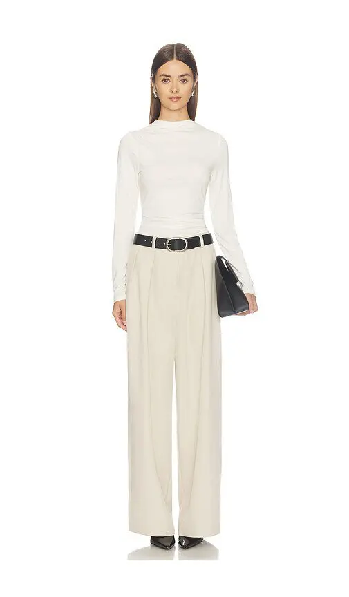 PISTOLA Nathalia Long Sleeve Draped Mock Neck Top In Ivory