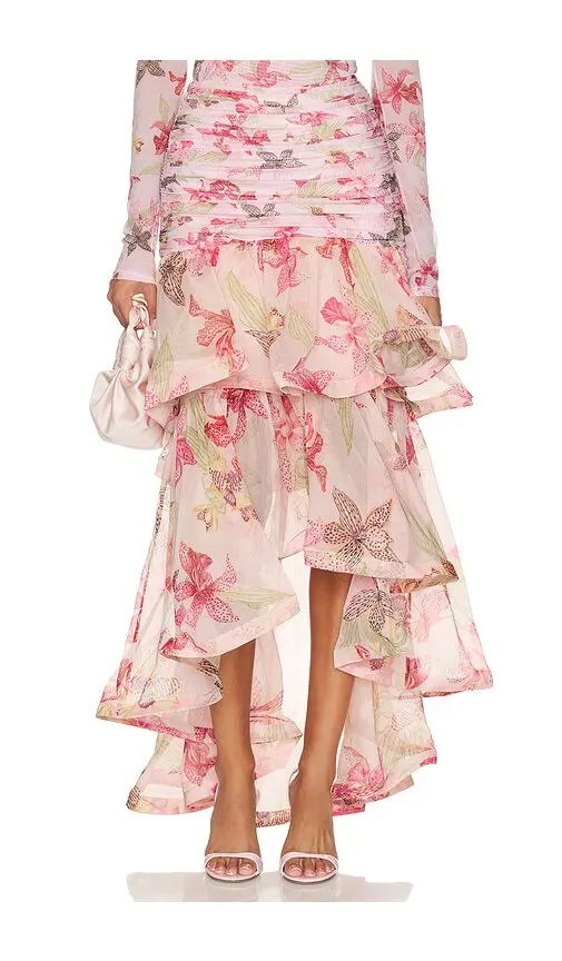 PatBO Orchid Bloom Chiffon Maxi Skirt In Pink