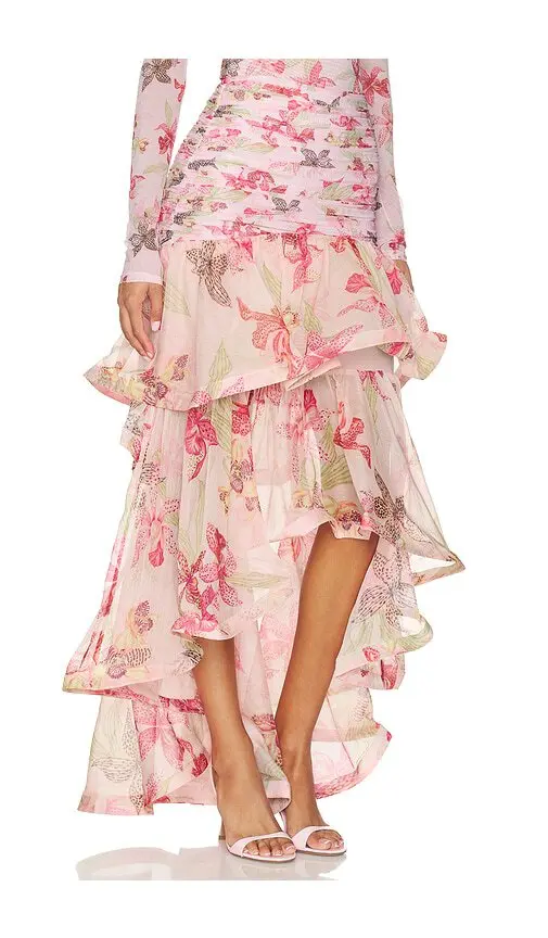 PatBO Orchid Bloom Chiffon Maxi Skirt In Pink