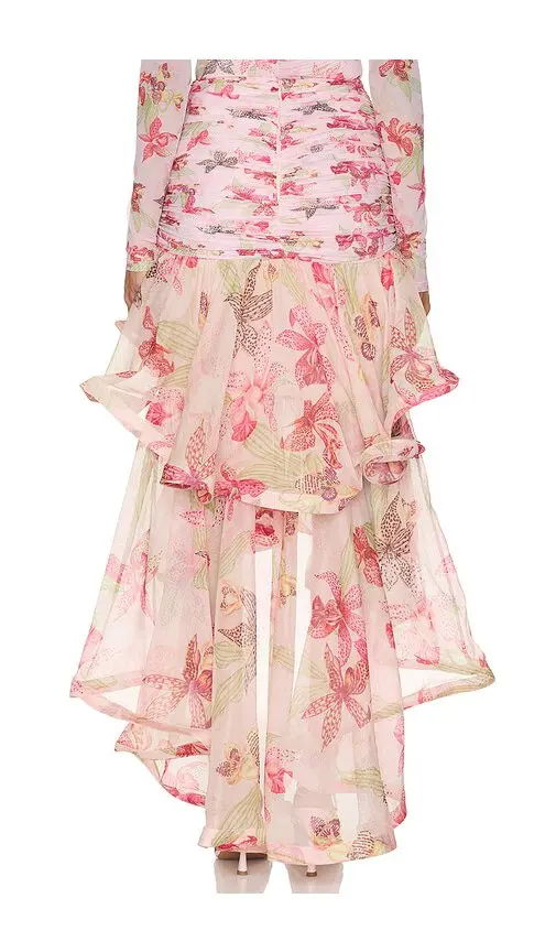 PatBO Orchid Bloom Chiffon Maxi Skirt In Pink