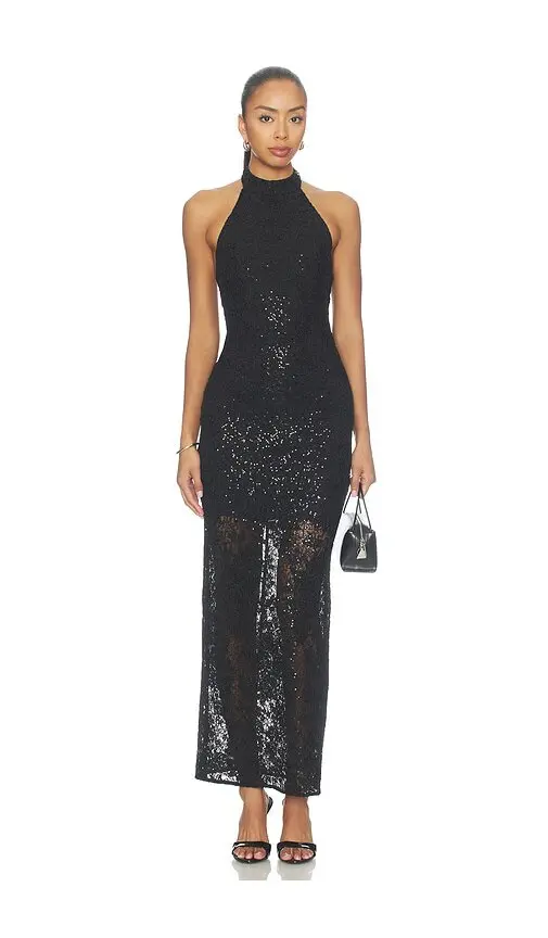 Alice + Olivia Koi Embellished Lace Halter Maxi Dress With Back Slit - Black