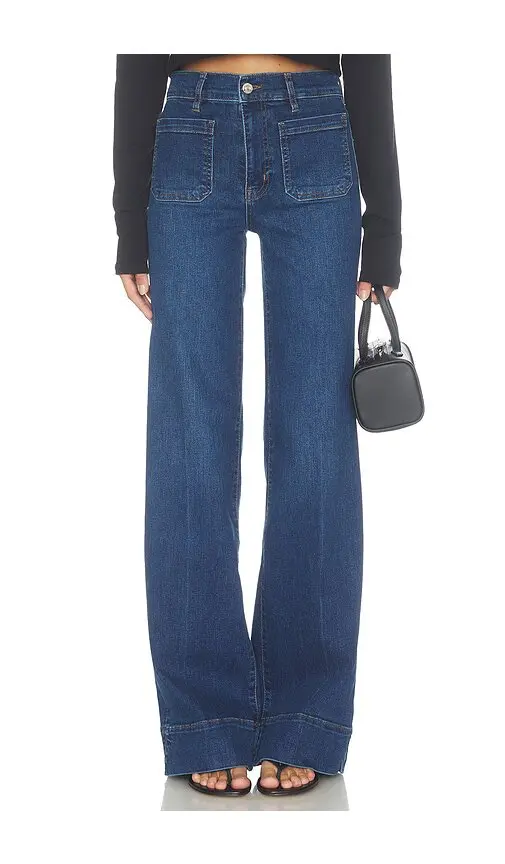 FRAME Le Slice Slim Palazzo Long Jeans In Blue
