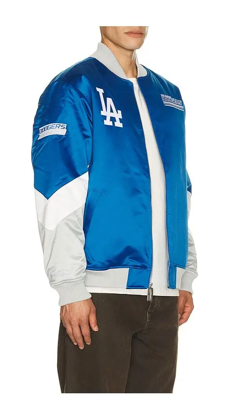 Mitchell & Ness Mlb Los Angeles Dodgers Triple Check Heavyweight Satin Jacket In Blue
