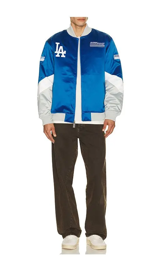 Mitchell & Ness Mlb Los Angeles Dodgers Triple Check Heavyweight Satin Jacket In Blue