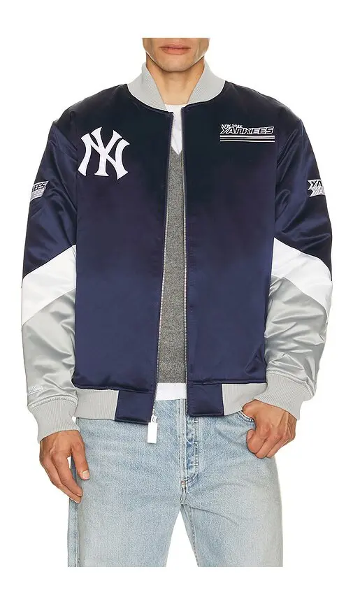 Mitchell & Ness Mlb New York Yankees Triple Check Heavyweight Satin Jacket In Blue